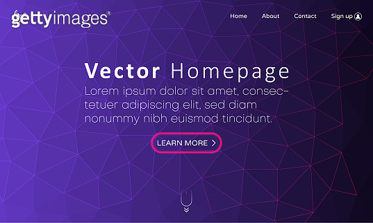 Purple web homepage template with buttons and abstract geometric ...
