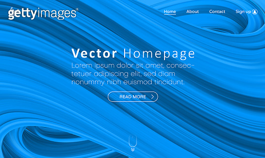 Blue web homepage template with buttons and abstract brushstroke design ...