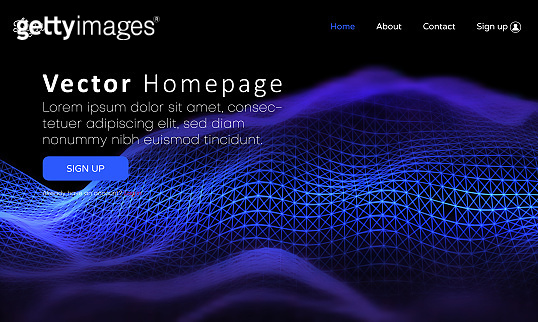 Web homepage template with buttons and blue abstract digital network ...