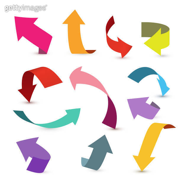 Colorful ribbon arrow set. Arrow stickerst various angles and ...