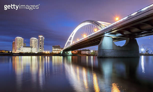 Bratislava skyline with Apollo bridge at night, Slovakia (1186876392 ...