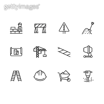Simple set symbols building construction and engineering line icon ...