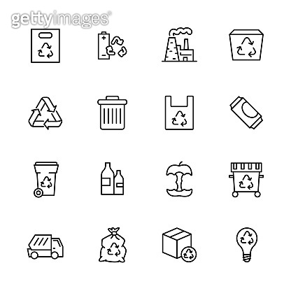 Garbage collection and waste disposal icon simple symbols set. Ecology ...