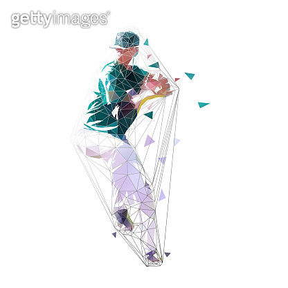 Baseball player, pitcher throwing ball, low poly isolate vector ...