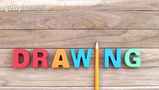 Colorful Word ' DRAWING ' with Orange Pencil Instead ' I ' Letter on ...