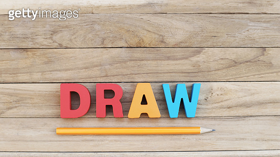 Colorful Word ' DRAW ' on Wooden Table with Orange Pencil 이미지 ...