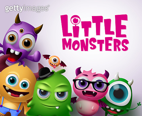Little monsters vector characters background. Little monsters text with ...