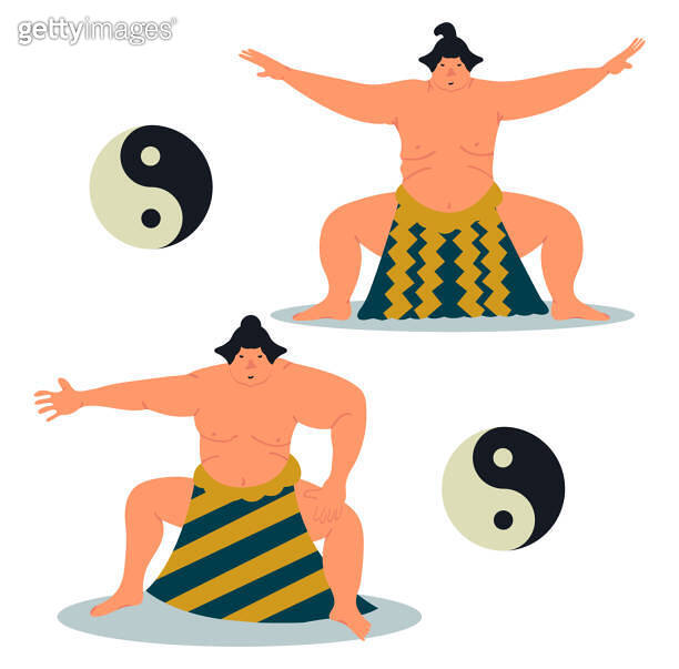 Set of two sumo character. Sumo sportsmans. Sumo wrestler design ...