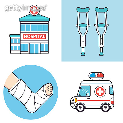 Hospital building isolated, crutches, orthopedic plaster cast ...