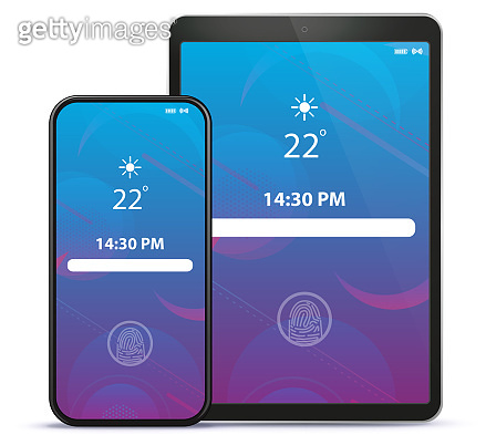 Tablet Computer And Mobile Phone Lock Screen With Geometric Wallpaper ...