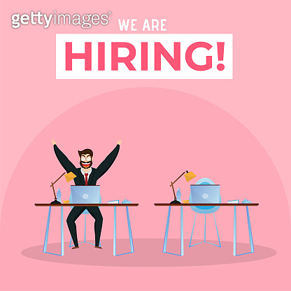 Happy businessman character on office workplace and other vacant office ...