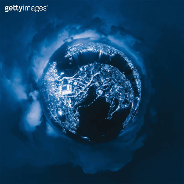 Little planet 360 degree sphere birds eye view. Panoramic view of ...