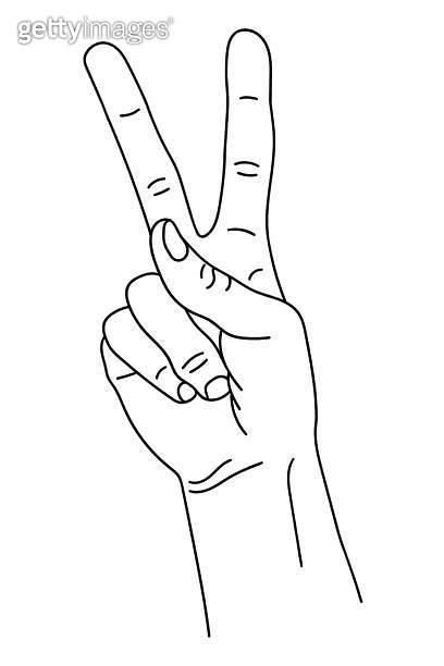 Gesture in the form of two fingers, index and middle, raised upward ...