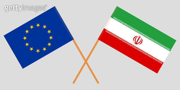 EU and Iran. The European and Iranian flags. Official colors. Correct ...