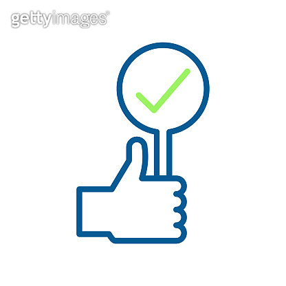 Hand holding a positive check mark sign. Vector trendy thin line icon ...