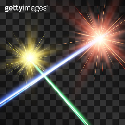 Crossed laser beams light effect, burning heat rays on transparent ...