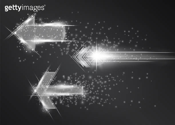 Arrow laser silver cold glow vector set. Motion effect light blinking ...