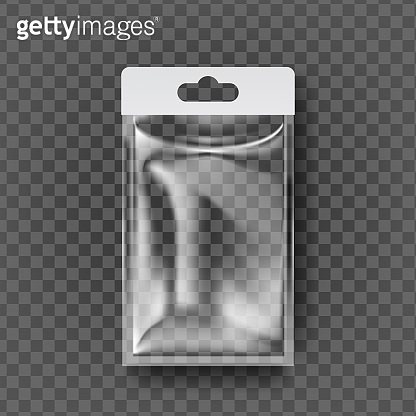 Plastic Pouch Bag Vector. Transparent Pocket Wrap With Hang. Empty ...