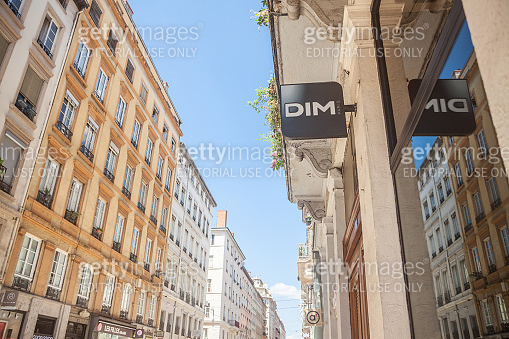 Dim logo on their main store in Lyon. Dim lingerieis an French fashion ...