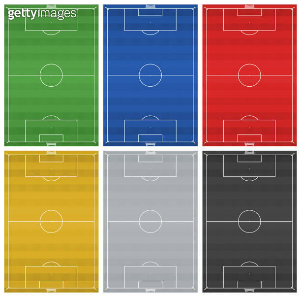 Overhead view of the multi colored football pitches for graphic ...