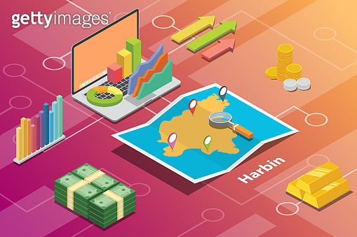harbin china city isometric financial economy condition concept for ...
