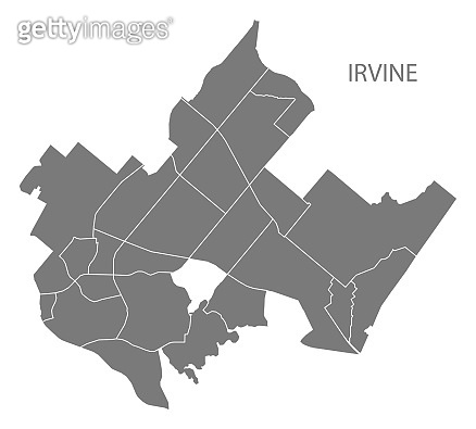 Irvine California city map with neighborhoods grey illustration ...