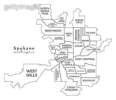 Modern City Map - Spokane Washington city of the USA with neighborhoods ...