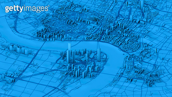 Satellite view of Shanghai, map of the city with house and building ...