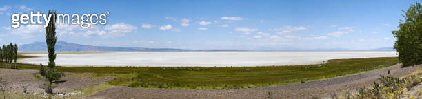 Denizli, Turkey: aerial view of the salt expanse of Acigol Lake (the ...