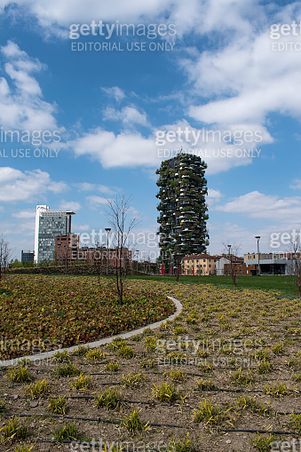Milan, Italy: aerial view of Biblioteca degli alberi, Library of trees ...