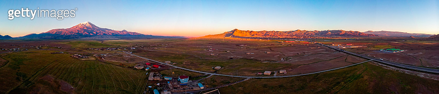 Aerial view of Mount Ararat, Agri Dagi. The highest mountain in Turkey ...