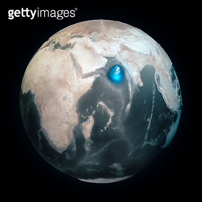 Map of the world without water. All the water on Earth in one place ...