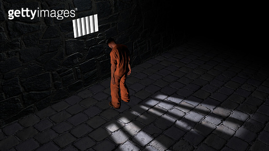 Prison cell, inside a prison cell. Shadows projected on the ground ...