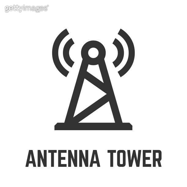 Antenna tower icon with tall telecommunication broadcast radio mast or ...