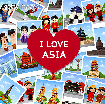 Travel to Asia. A collage of photographs in the sights of Asia. 이미지 ...