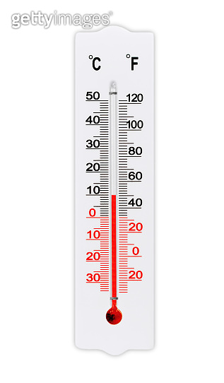 Atmospheric plastic meteorology thermometer isolated on white ...