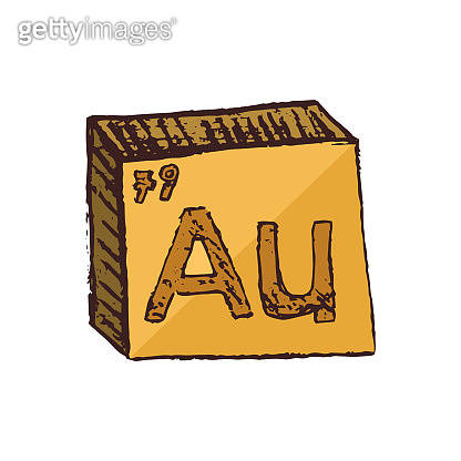 Vector three-dimensional hand drawn chemical symbol of gold or aurum ...