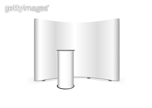 Vector 3d mock up or template of event curved pop up trade show stand ...
