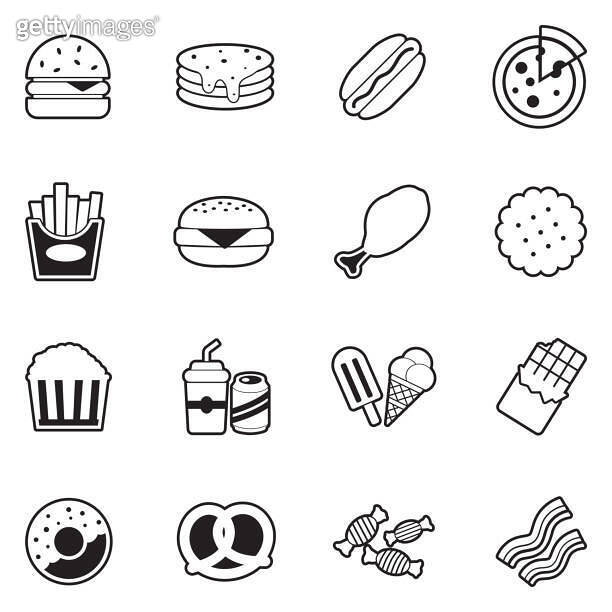 Fast Food Icons. Line With Fill Design. Vector Illustration. 이미지 ...