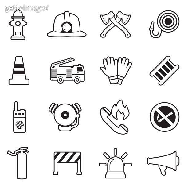 Fireman Icons. Line With Fill Design. Vector Illustration. (1183066953 ...
