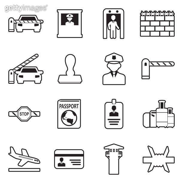 Border Crossing Icons. Line With Fill Design. Vector Illustration ...