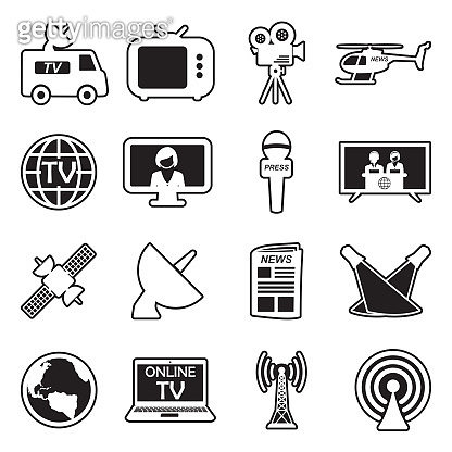 TV Station Icons. Line With Fill Design. Vector Illustration ...