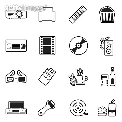 Movie Night Icons. Line With Fill Design. Vector Illustration. 이미지 ...