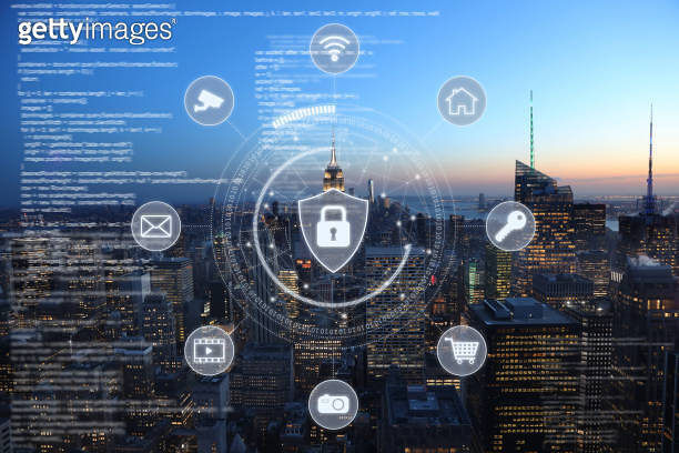 Computer network security cyber connection modern city future ...