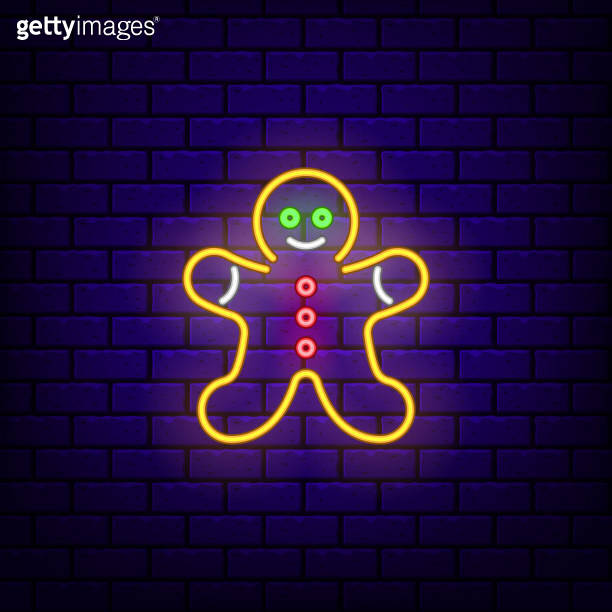 Neon ginger cookie icon. Neon glowing symbol for new year and Christmas ...