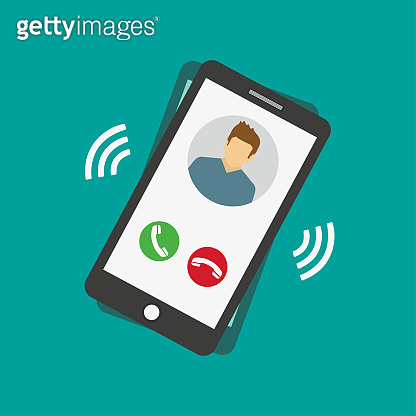 Mobile phone ringing vector illustration with signal waves and ...