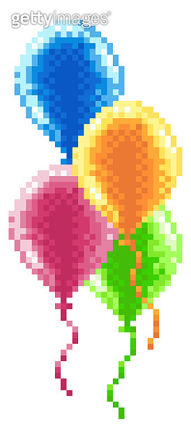 Pixel Art 8 Bit Arcade Video Game Balloons (1183085035) - 게티이미지뱅크