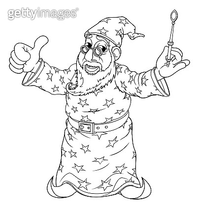 Wizard Outline Coloring Drawing 이미지 (1155613818) - 게티이미지뱅크