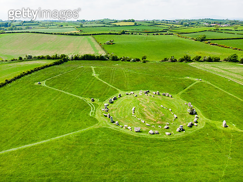 Ballynoe stone circle, a prehistoric Bronze Age burial mound surrounded ...
