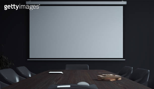 Projector screen canvas in modern conference room. 3d rendering ...